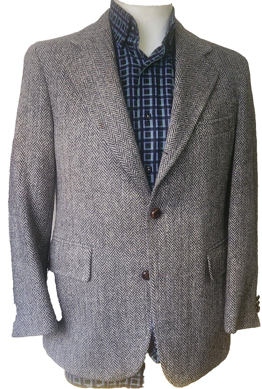 Harris Tweed John Weitz 40S Three Button Tweed Blazer - Gem