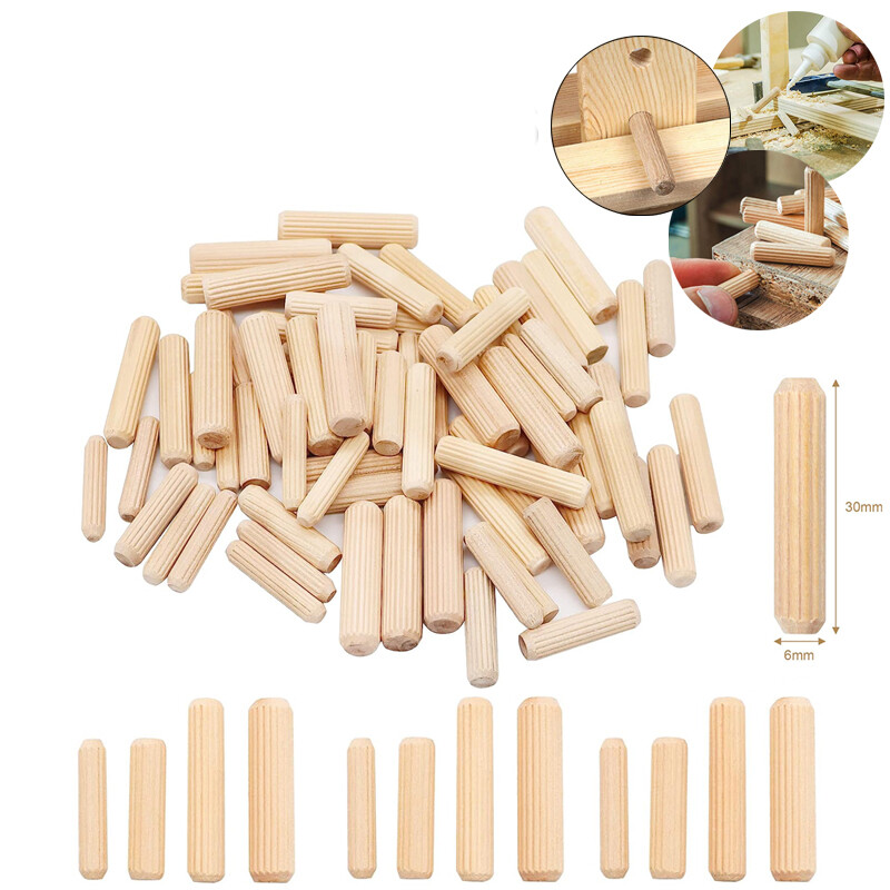 50pcs HARDWOOD WOODEN DOWELS CHAMFERED FLUTED PIN WOOD BEECH DOWEL ...