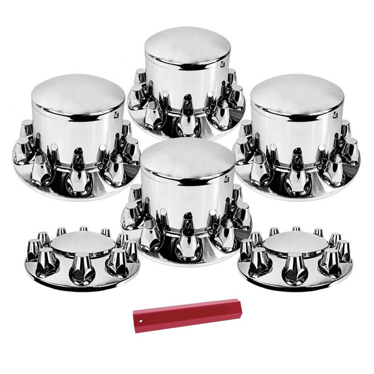 Chrome 33mm Lug Nut Front & Rear Thread-On Hub Caps Semi Truck Wheel ...