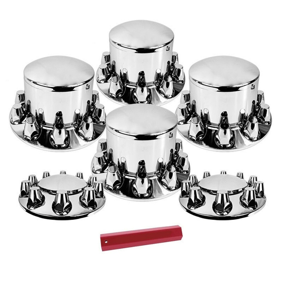 Chrome 33mm Lug Nut Front & Rear Thread-On Hub Caps Semi Truck Wheel ...