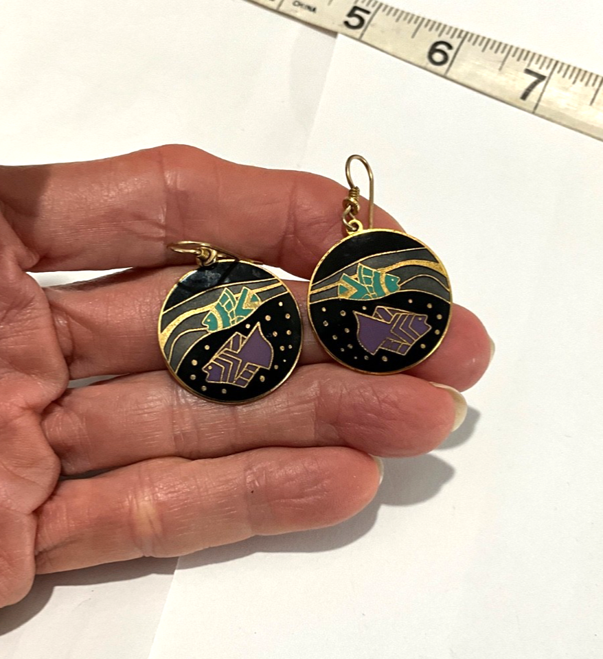 Vtg Laurel Burch Tropical blue Fish Pierced Dangle Enamel Earrings ...