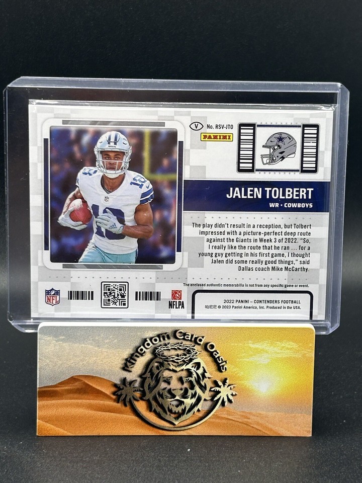 Jalen Tolbert 2022 Contenders Season Ticket Green Rookie Patch #RSV-JTO ...