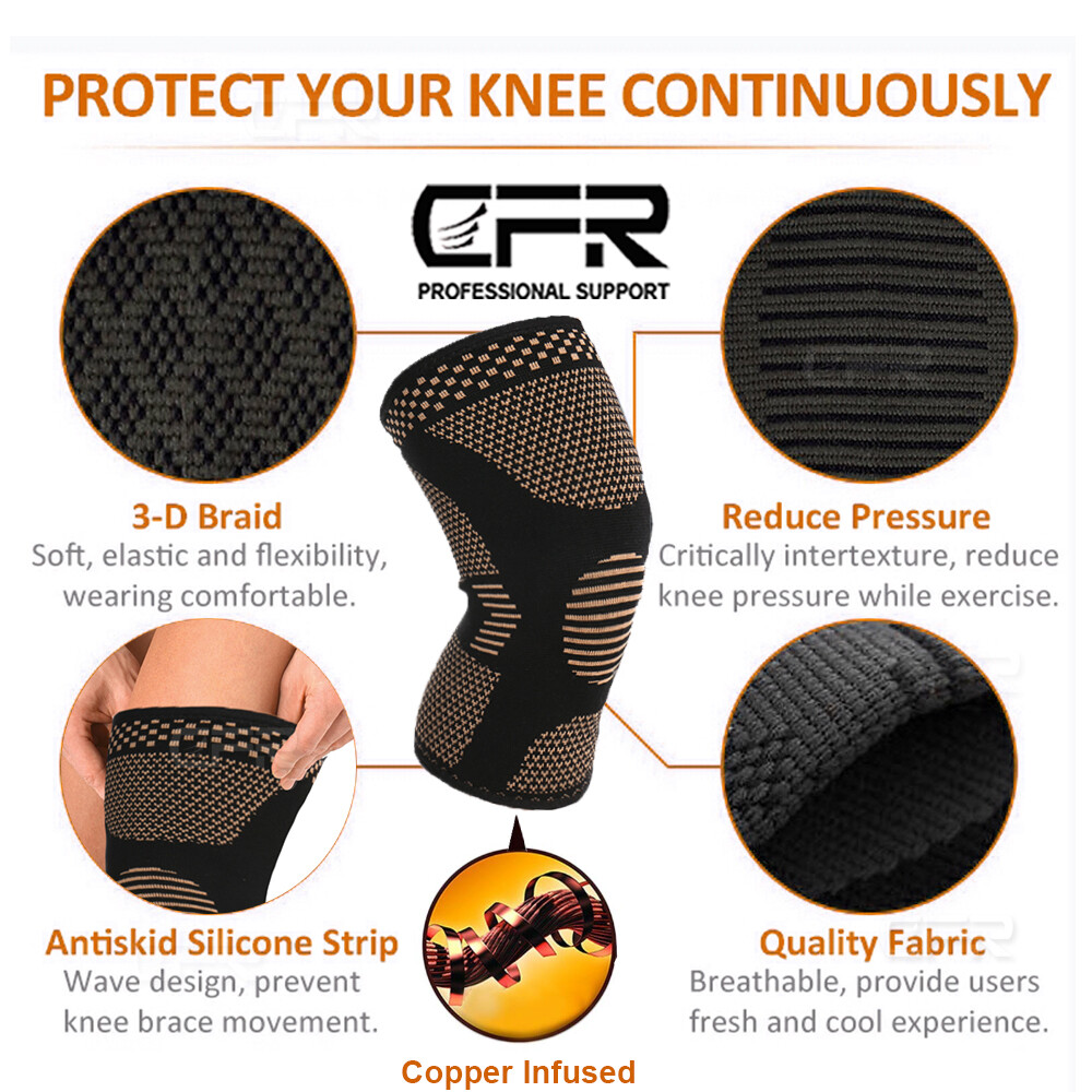 Copper Compression Knee Support Brace Sport Joint Pain Arthritis Wrap ...