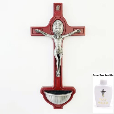 Catholic Holy Water Cross Christ Crucifix Wood Alloy Wall Decor ...