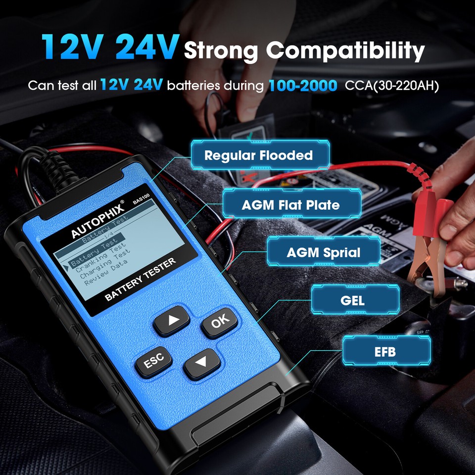 Automotive Digital 12V 24V Battery Tester Cranking Charging Load Test ...