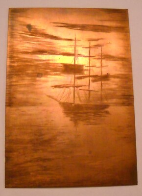 Copper Engraving Engraved Etching Printers Plate Sailboat + 2nd side ...