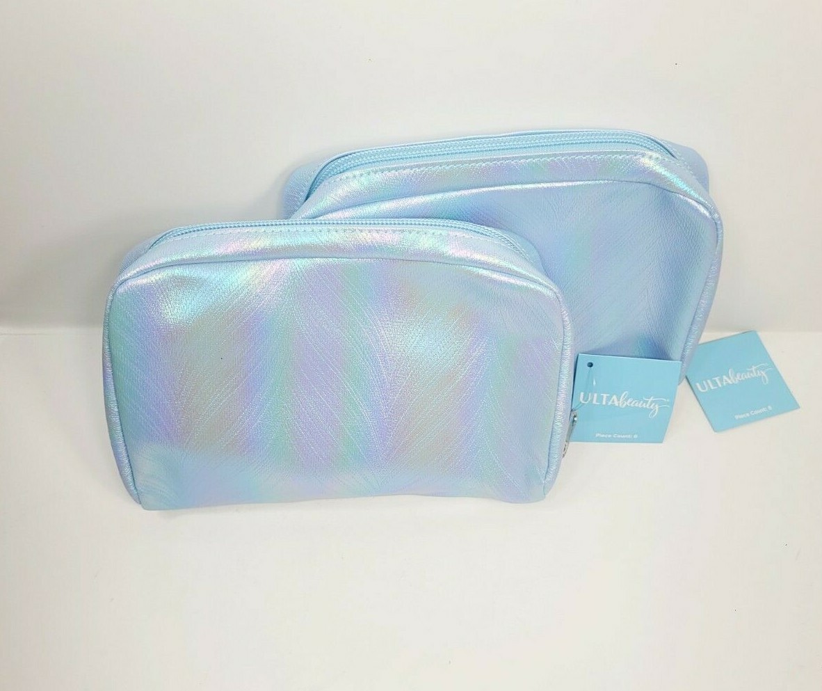 Ulta Beauty Blue Holographic Cosmetic Bag Travel-Makeup Case. 2 Set. | eBay