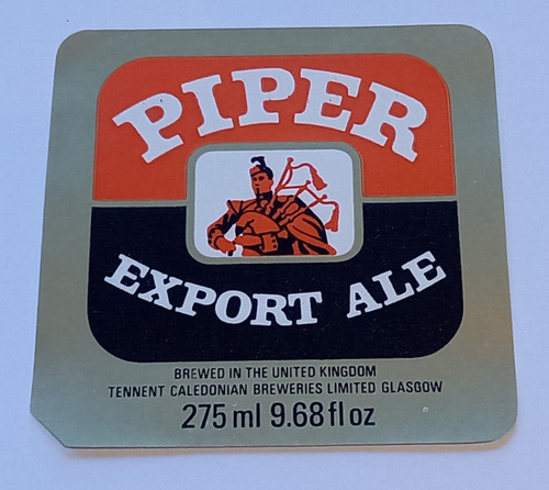 Tennent - Piper Export Ale - 275 ml - 9.68 Fl oz - Vintage Beer Label ...