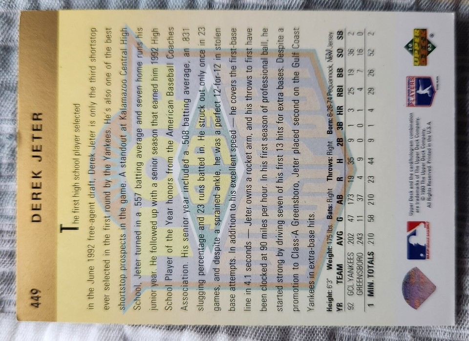 1993 Upper Deck - Gold Hologram #449 Derek Jeter (RC) | eBay