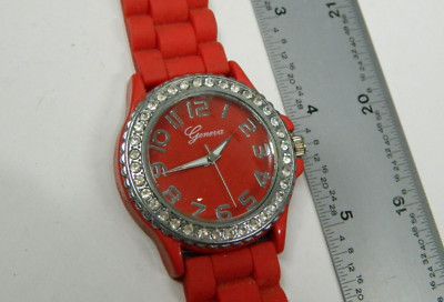 NEW red colored silicon band large Face GENEVA watch | eBay