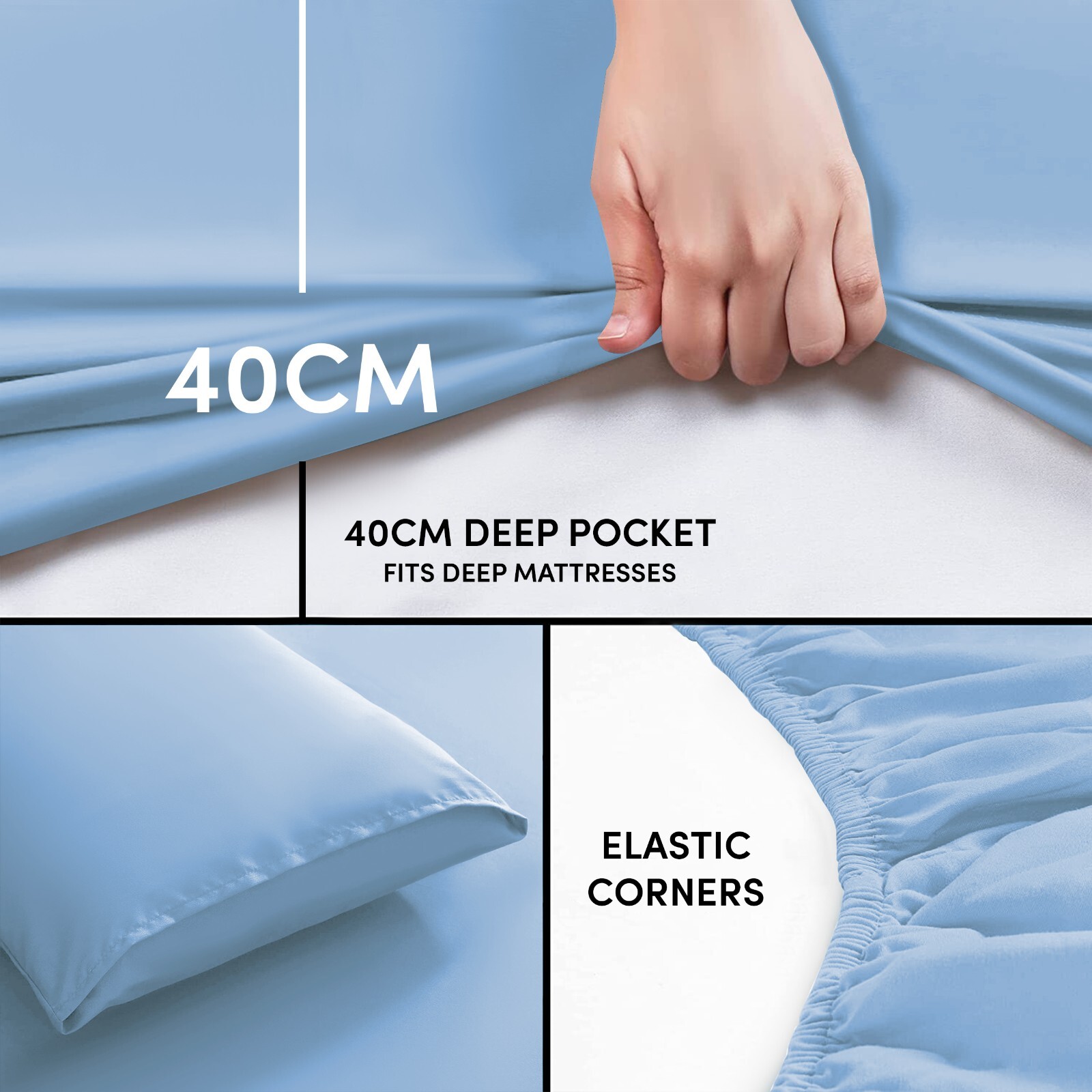 Extra Deep 40 cm Fitted Sheet Full Bed Sheets Single Double King Super ...