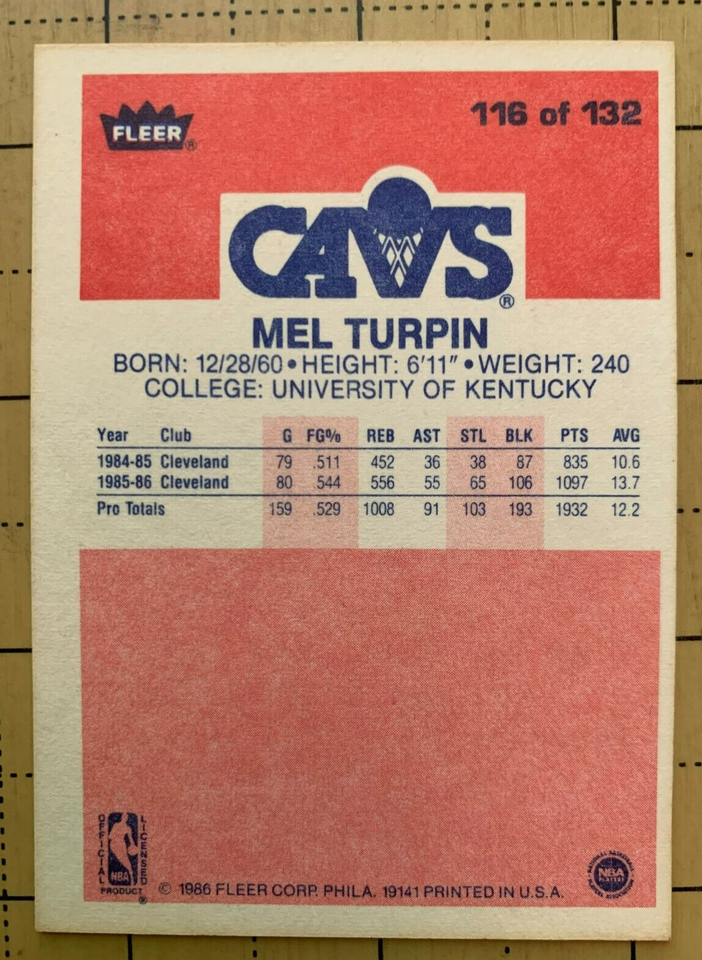 1986-87 FLEER BASKETBALL - MELVIN TURPIN #116 - ROOKIE CARD | eBay