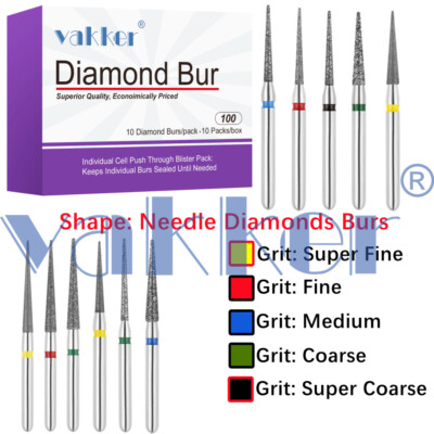 Vakker 10pc Diamond Bur Needle Diamond Burs for Handpiece Fine Medium ...