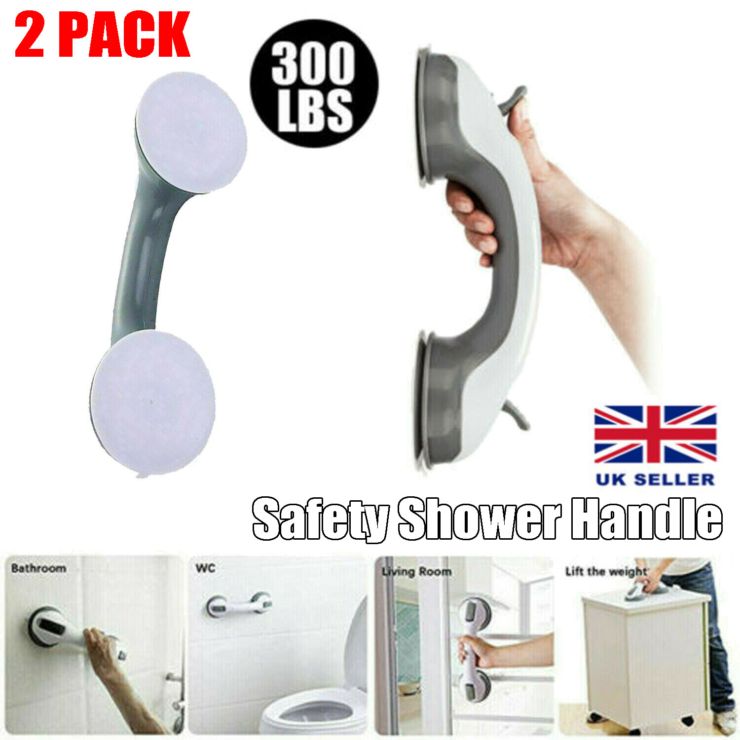 2X Bathroom Safety Support Grab Handle Bath Shower Suction Grip Hand ...