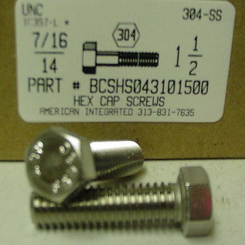 7/16-14x1-1/2 Hex Head Cap Screws 304 Stainless Steel (3) | eBay
