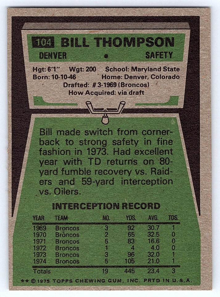 1975 Topps #104 Bill Thompson Very Good | eBay