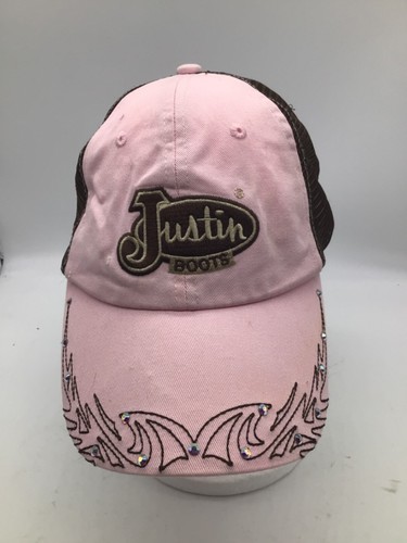 Justin Boots Pink/Brown Mesh Rhinestones Adjustable Baseball Cap H7 | eBay