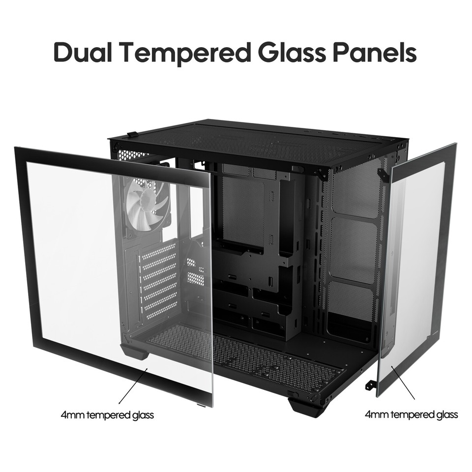 Vetroo AL900 BLACK ATX Mid Tower PC Case Tempered Glass w/ ARGB & PWM ...