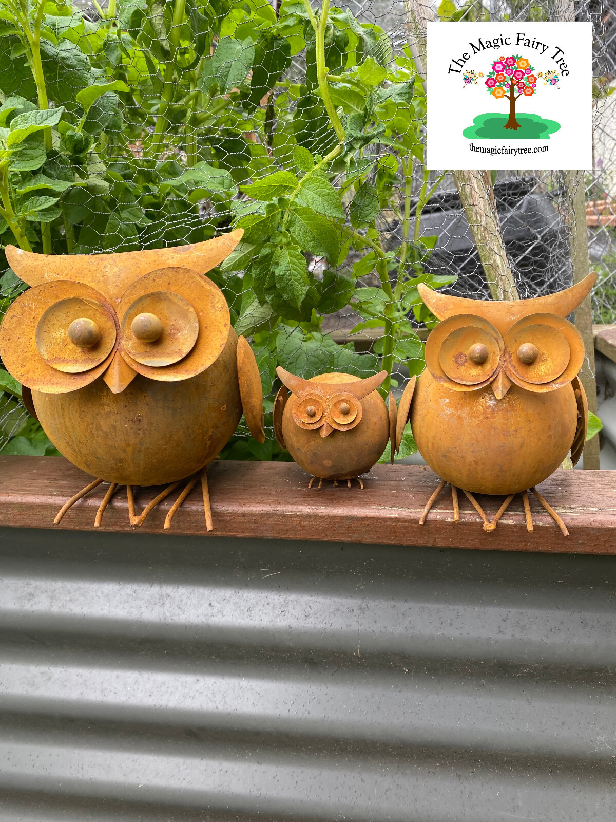 Rusty metal owls - garden ornament decor - small medium large - rust ...