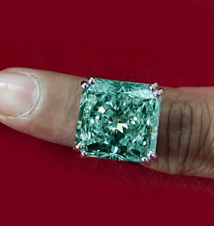 15.11 Ct VVS1 :.Huge Radiant Blue Moissanite Diamond Solitaire Silver ...