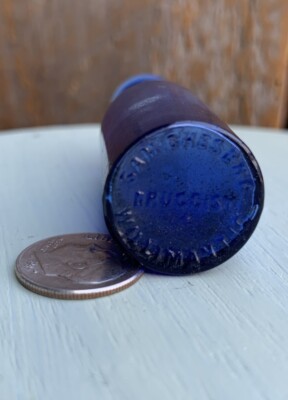 Antique Sam Chesbro Druggist Willimantic Miniature Cobalt Blue Pill ...