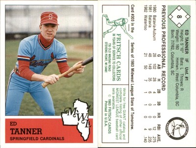 Ed Tanner 1983 Fritsch Springfield Cardinals #8 RC Card Springfield ...