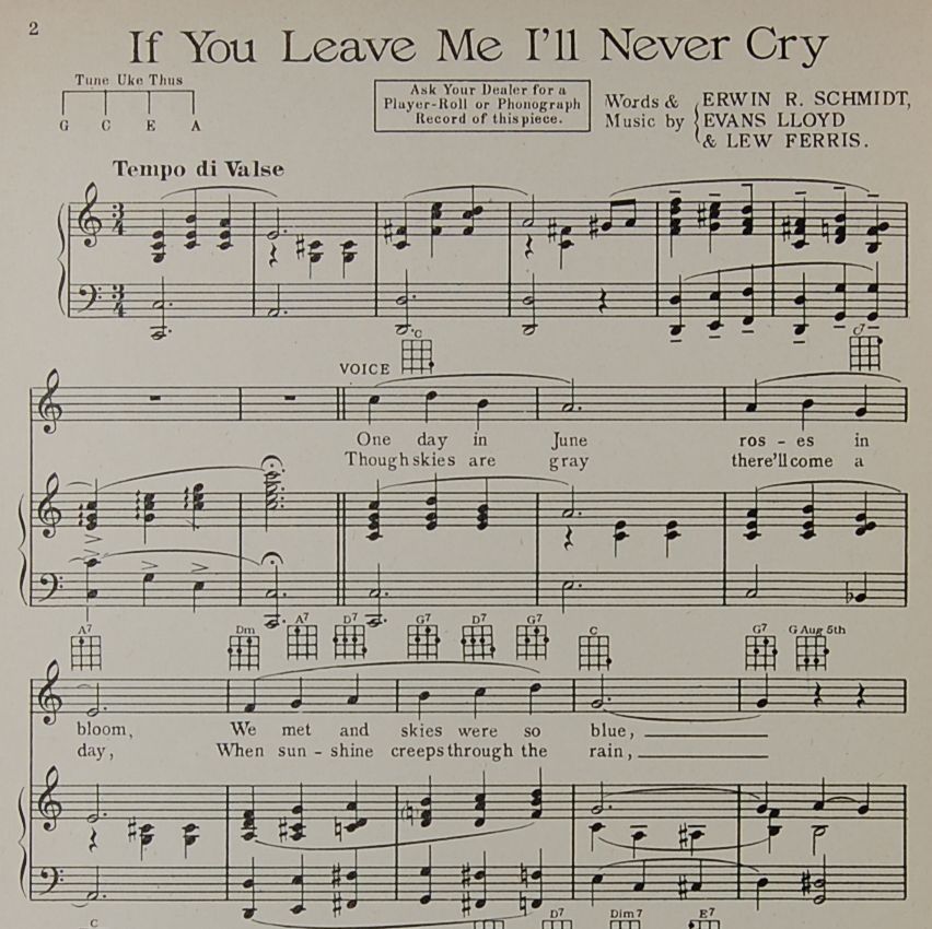 IF YOU LEAVE ME I'LL NEVER CRY Schmidt Lloyd Ferris MARY ZOLLER Sheet ...