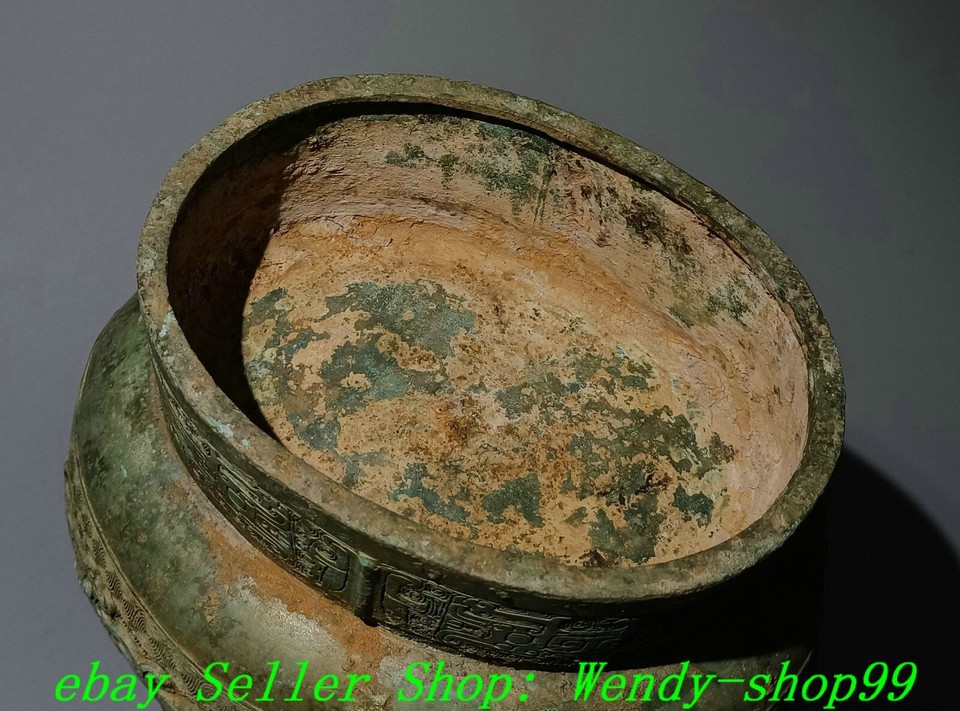 Old Shang Dynasty Bronze Ware Dragon Beast Head Jar Pot Crock Drinking ...