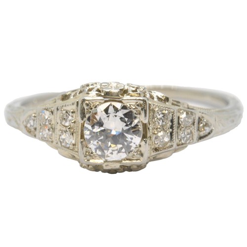 ANTIQUE VINTAGE ART DECO 18K WHITE GOLD DIAMOND RIGHT HAND CLUSTER ...