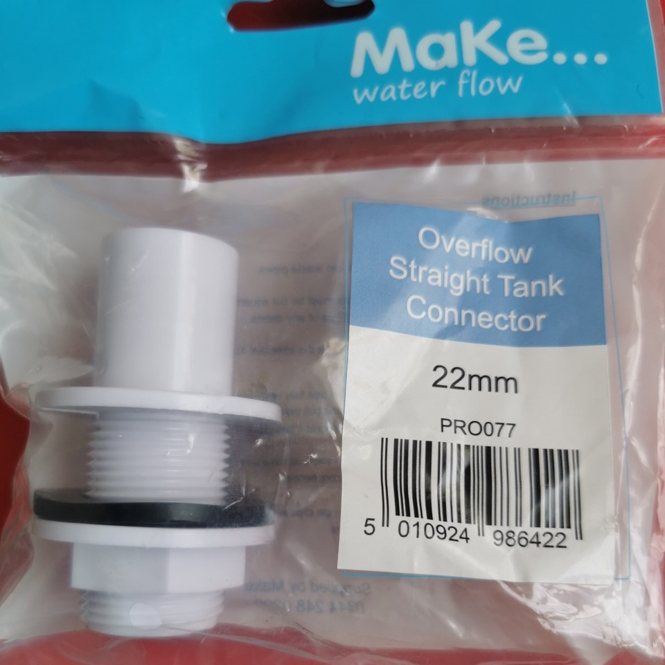 MaKe water flow - Overflow Straight Tank Connector 22mm PRO077 | eBay UK