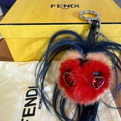 FENDI Monster Bag Charm Keychain Fur Leather Pom Pom Authentic w/Box ...