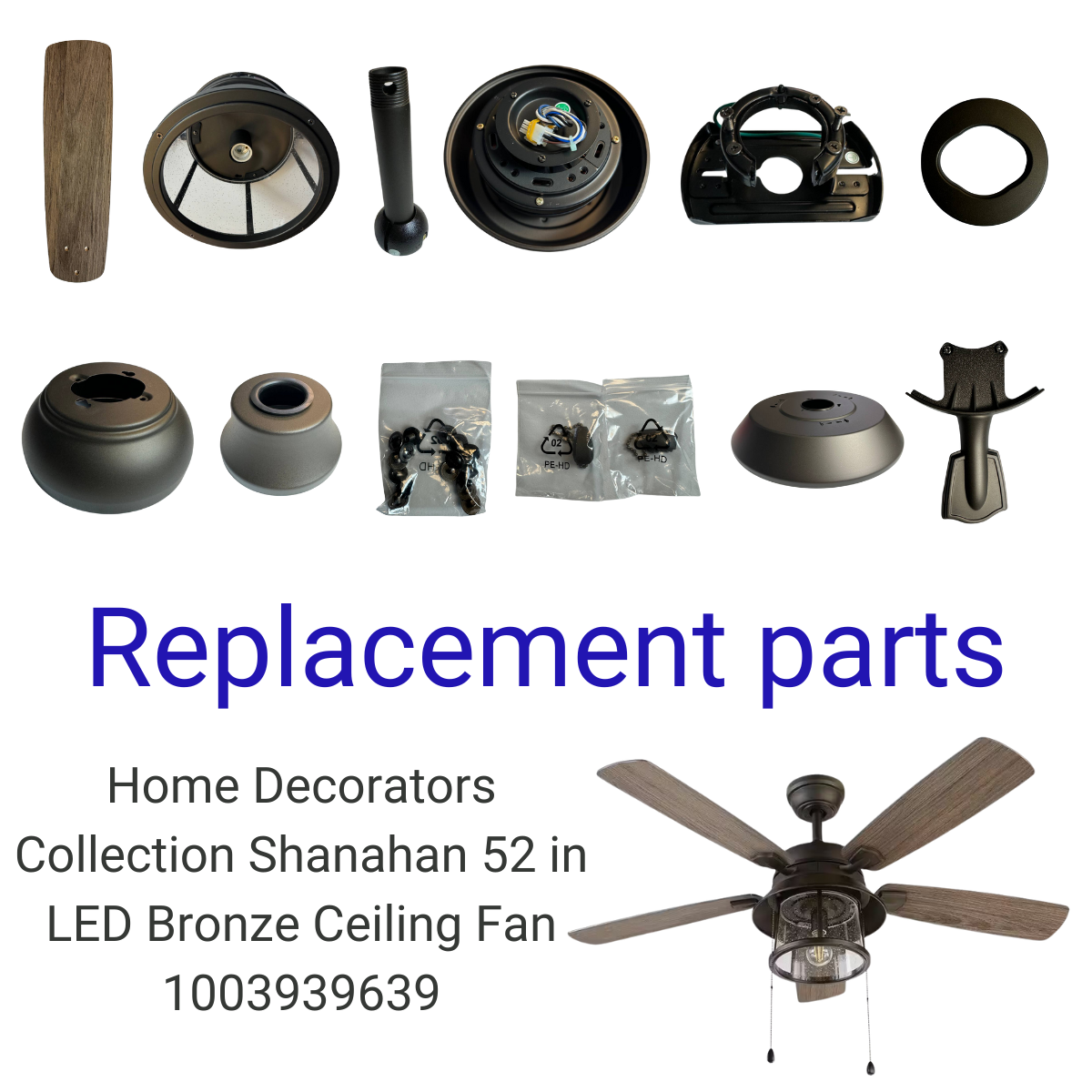 Home Decorators Shanahan 52 in Ceiling Fan 1003939639 Replacement parts ...