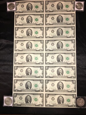 Fr-1935L* 1976 $2 San Francisco FRN's. Uncut Sheet of 16 SF STAR NOTES ...