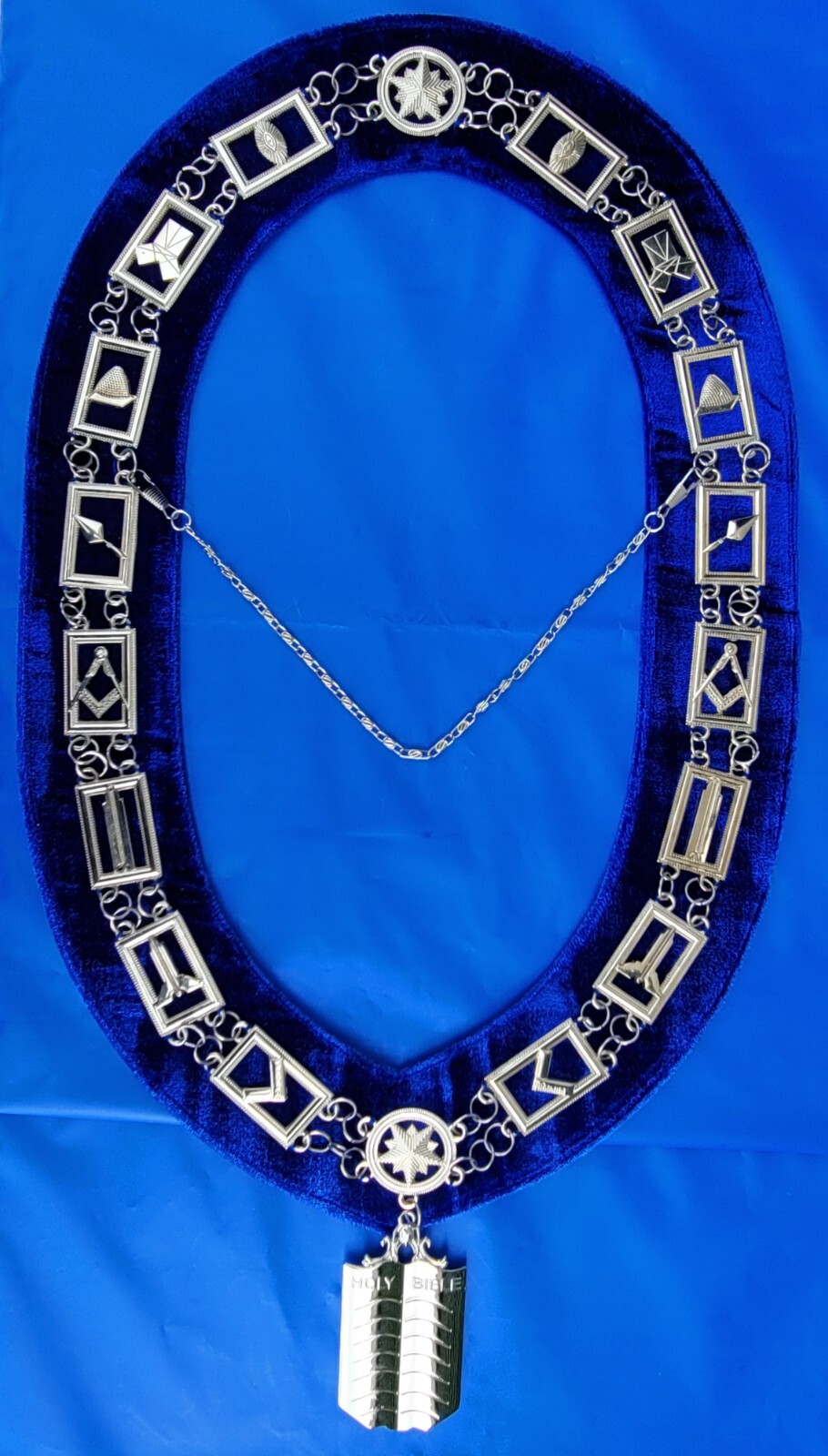 Masonic Blue Mason Lodge SILVER Collar Chain + Bible Chaplain Jewel ...