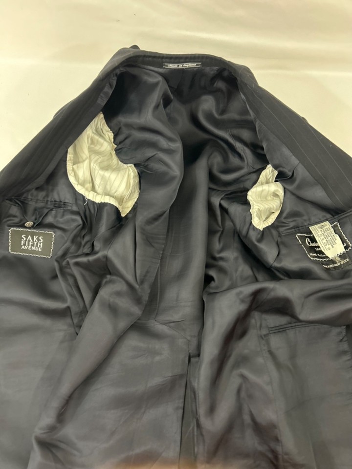 Chester Barrie Savile Row Mens Black Stripe 100% Wool Pleat Front Suit ...