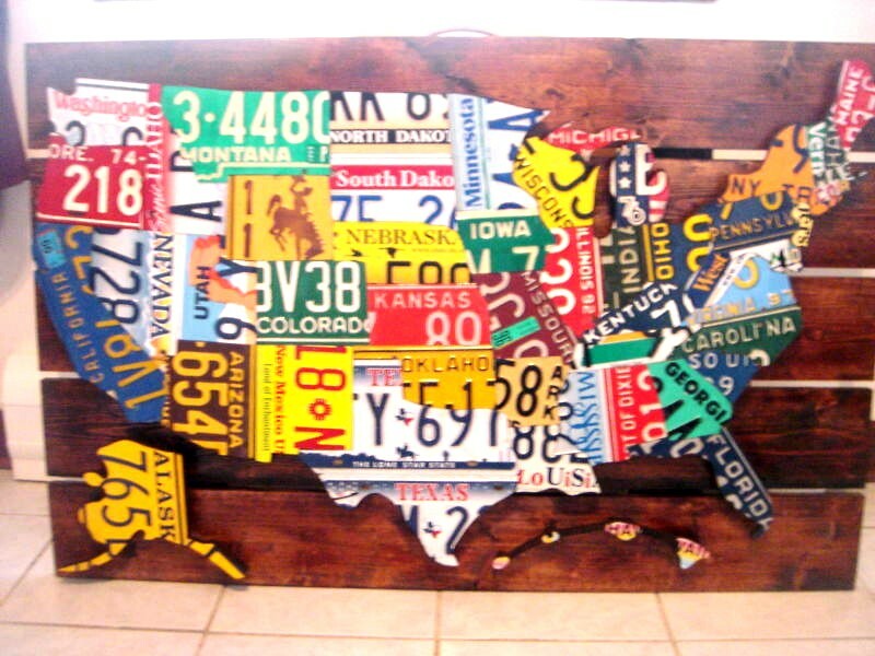 3D-USA LICENSE PLATE MAP ART -METAL WALL ART- ALL 50 STATES- (Pub Bar ...