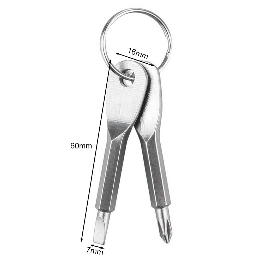 2 in 1 Stainless Steel Mini Keychain Slotted Phillips Screwdriver ...