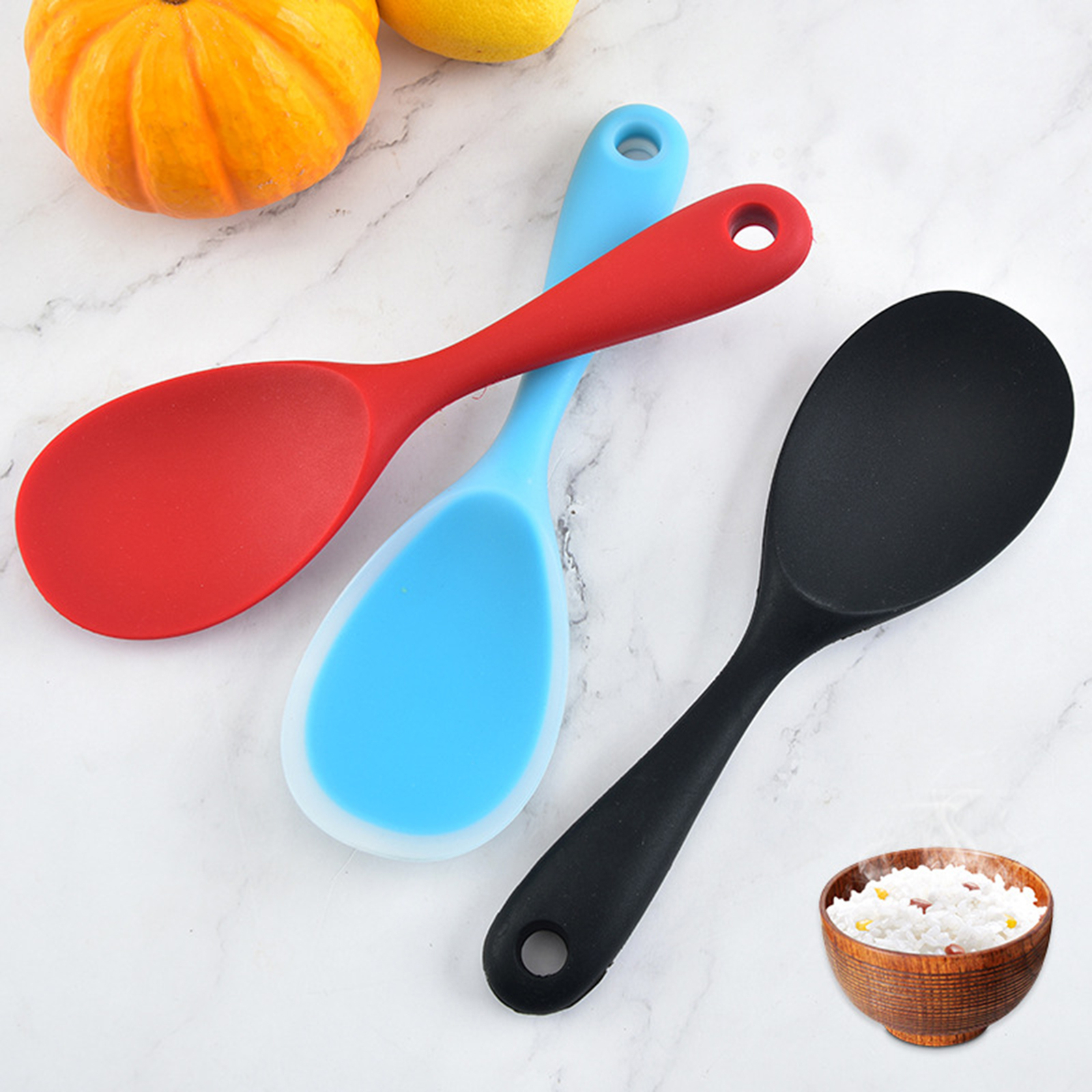 Silicone Rice Spoon Solid Color Non-stick Meal Pot Pan Scoop Kitchen ...
