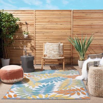 Nourison Aloha Leaf Print Vibrant Indoor/Outdoor Area Rug Ivory/Multi 6 ...
