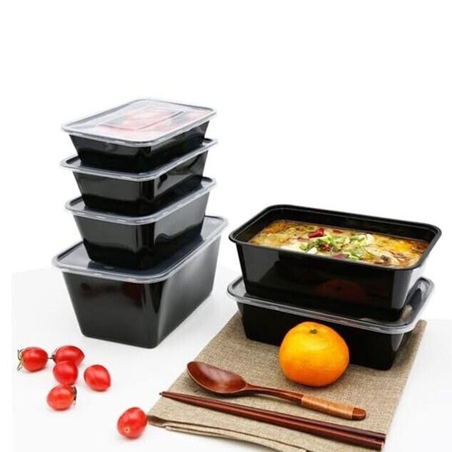 5Pcs/set Large Capacity Disposable Food Containers Black Lunch Box ...