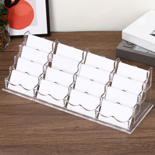 Business Card Holder for Desk 4 Tier 16 Slots Clear Acrylic Business ...