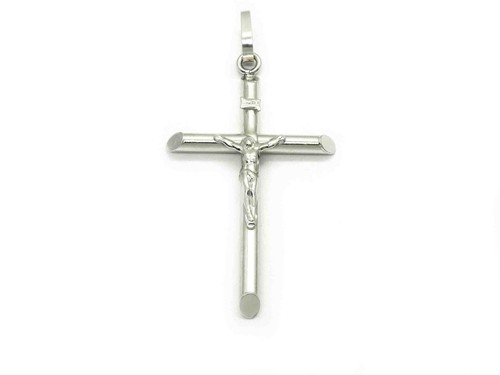 Slant End Tube Design Crucifix Pendant 14k White Gold | eBay