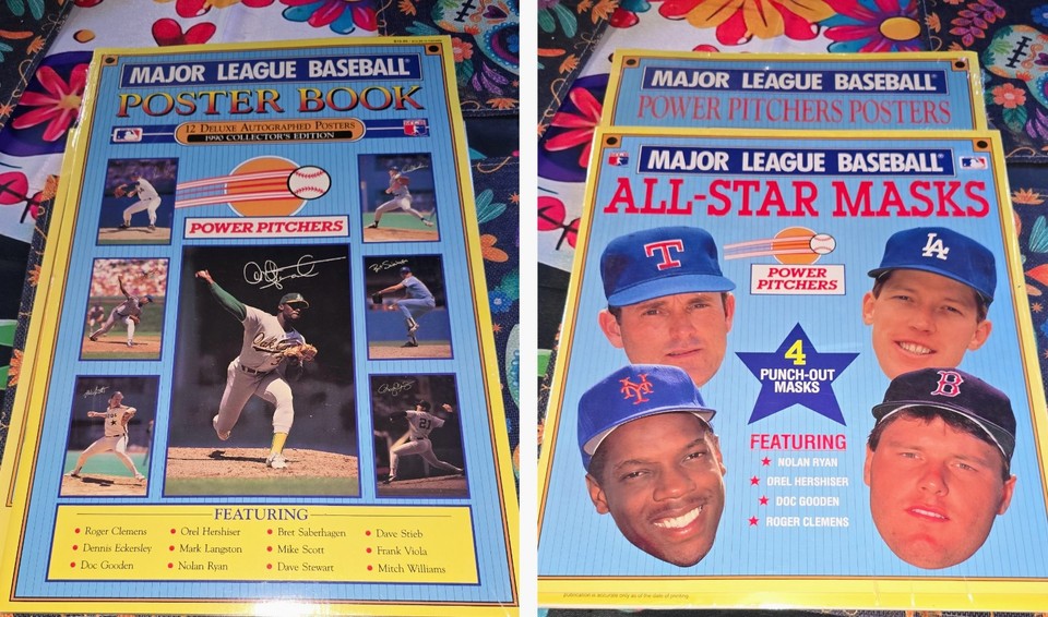 1990 MLB poster book & All-Star masks power pitchers NIP Sealed Ryan ...