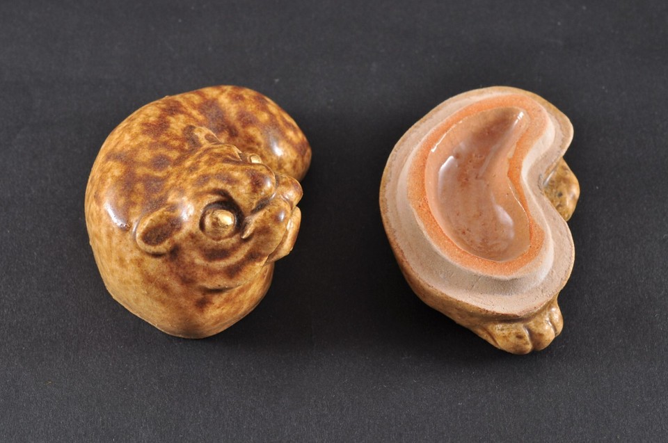 Japanese Incense Container Brown Pottery Tiger Design MINORU-NISHIKAWA ...