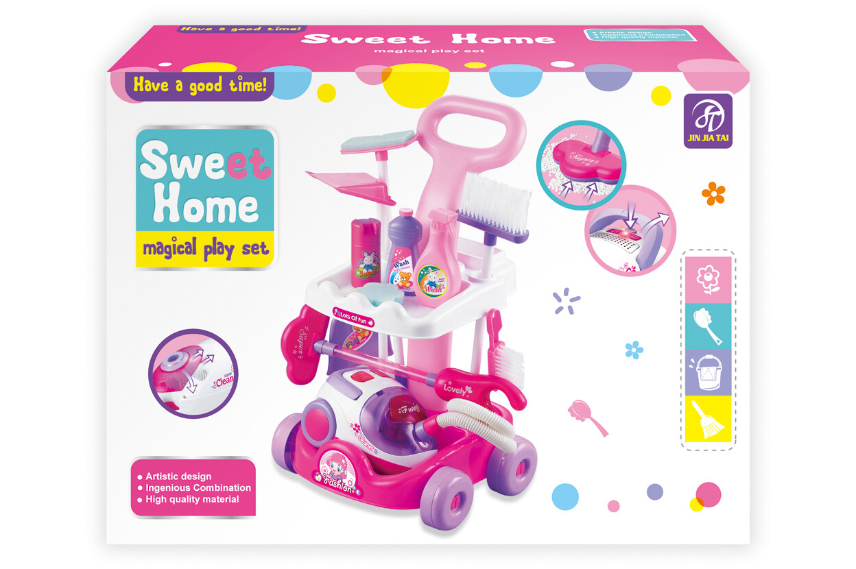 Cleaning Housework Pretend Trolley Vacuum Pink Toy Play Set With Sound ...