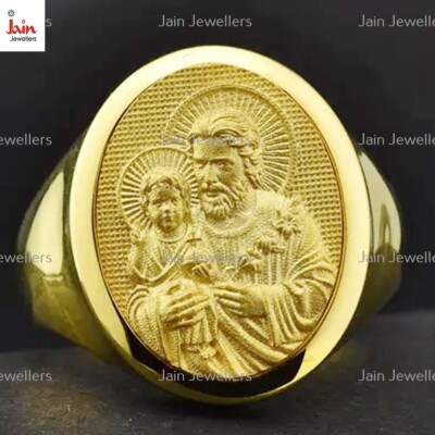 18 Kt, 22 Kt Real Solid Gold Saint Joseph And Baby Jesus Signet Men's ...