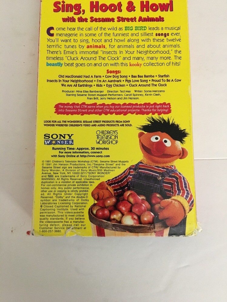 SESAME STREET SING,HOOT & HOWL(VHS 1991)TESTED-RARE VINTAGE COLLECTIBLE ...