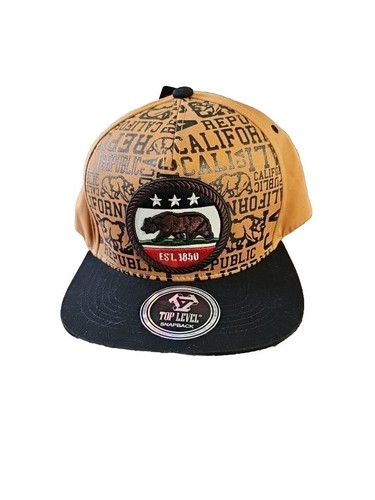 Top Level Snapback Mens Brown & Black Hat w California Bear Front One ...