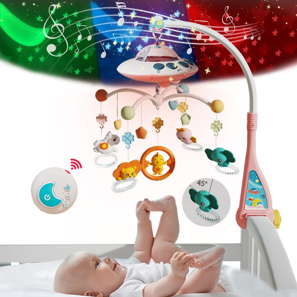 Baby Musical Crib Mobile Night Lights Rotating Rattles Stars Projection ...