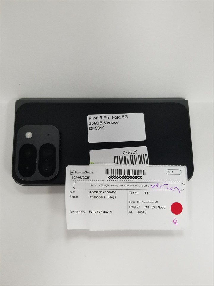 Google Pixel 9 Pro Fold 5G 256GB Black GGH2X (Verizon) Fully Functional ...